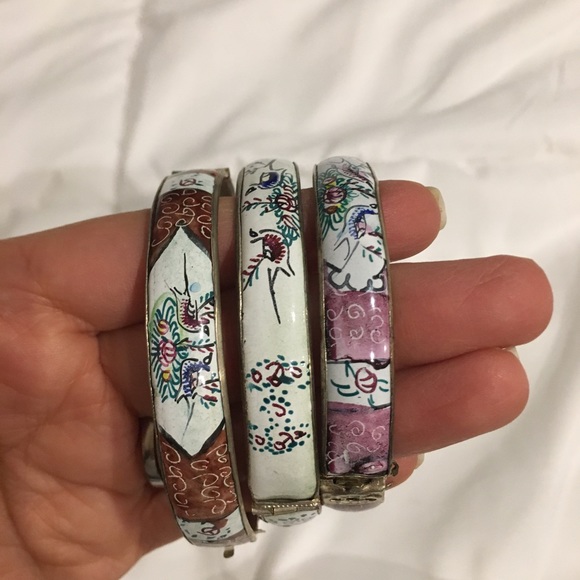 Jewelry | Vintage Enamel Hand Painted Bangles | Poshmark